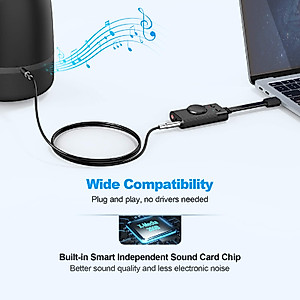 TechRise USB Sound Card, External Sound Card with Volume Control, USB to 3.5mm Jack Audio Adapter for Windows, Mac, PC, Laptop, Desktop, Headset, Switch and More, Plug & Play No Drivers Needed