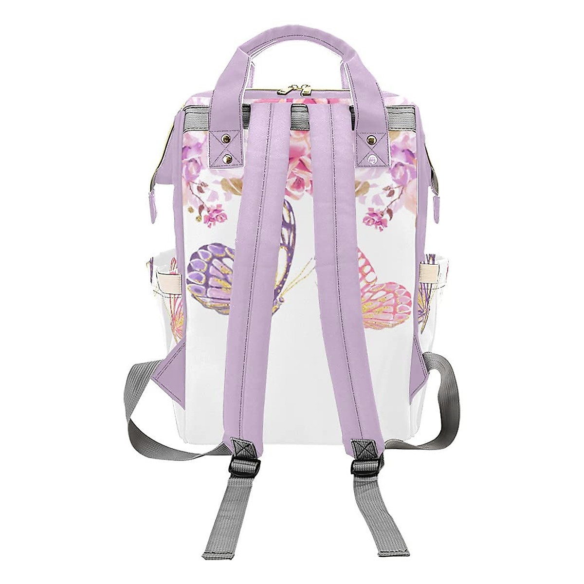 XOZOTY Purple Flower Butterfly Diaper Bags Backpack Personalized Baby Bag Nursing Nappy Bag Travel Tote Bag Gifts