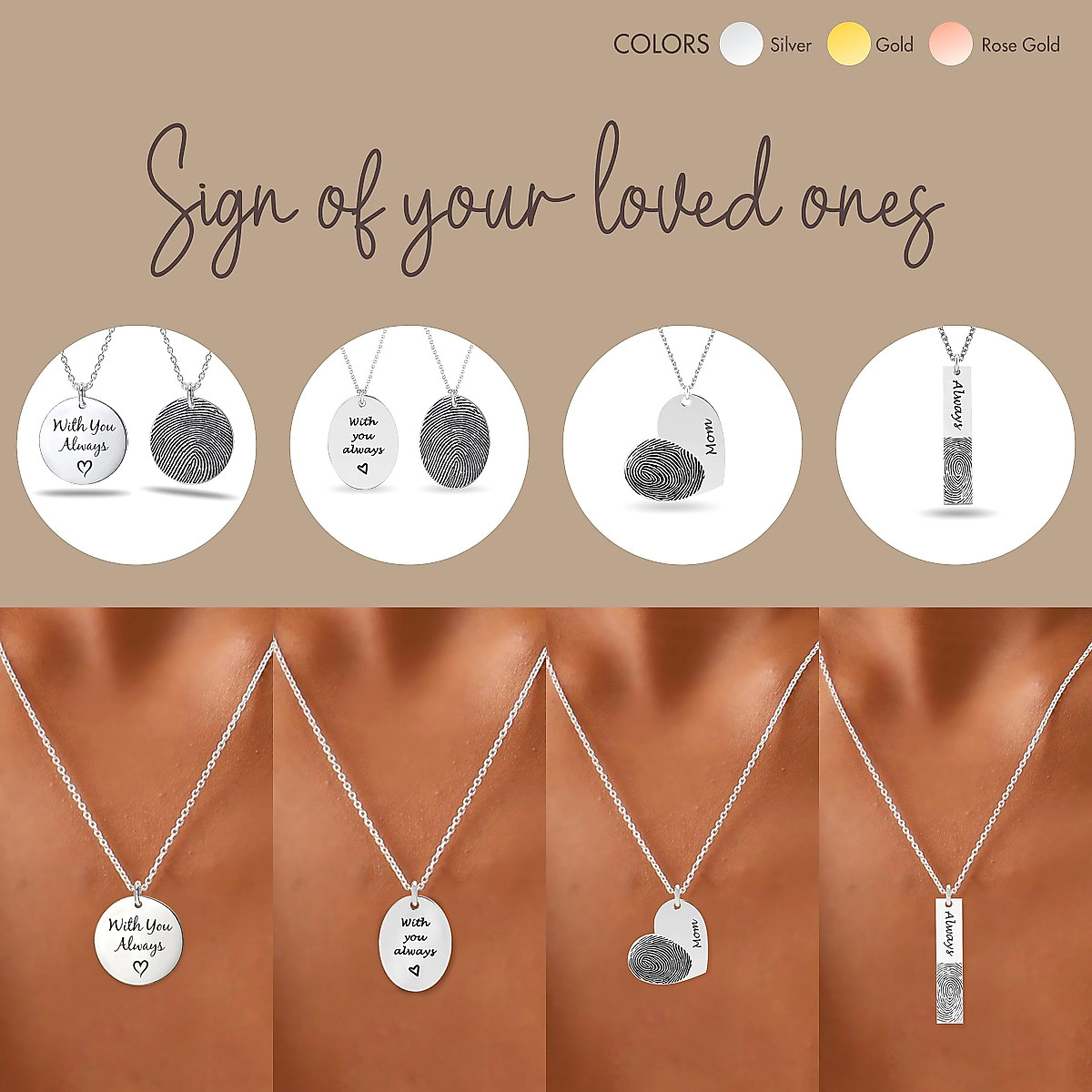 LeCalla Personalized Memorial Thumbprint Necklace Engraved Oval Pendant Custom Message with Fingerprint For Women and Teen Girls