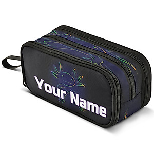 Gredecor Custom Pencil Case for Girls Boys Kids Rainbow Axolotl Personalized Name Large Capacity Pouch Bag Pen Boxes Customizable Stationery Bag School Supplies