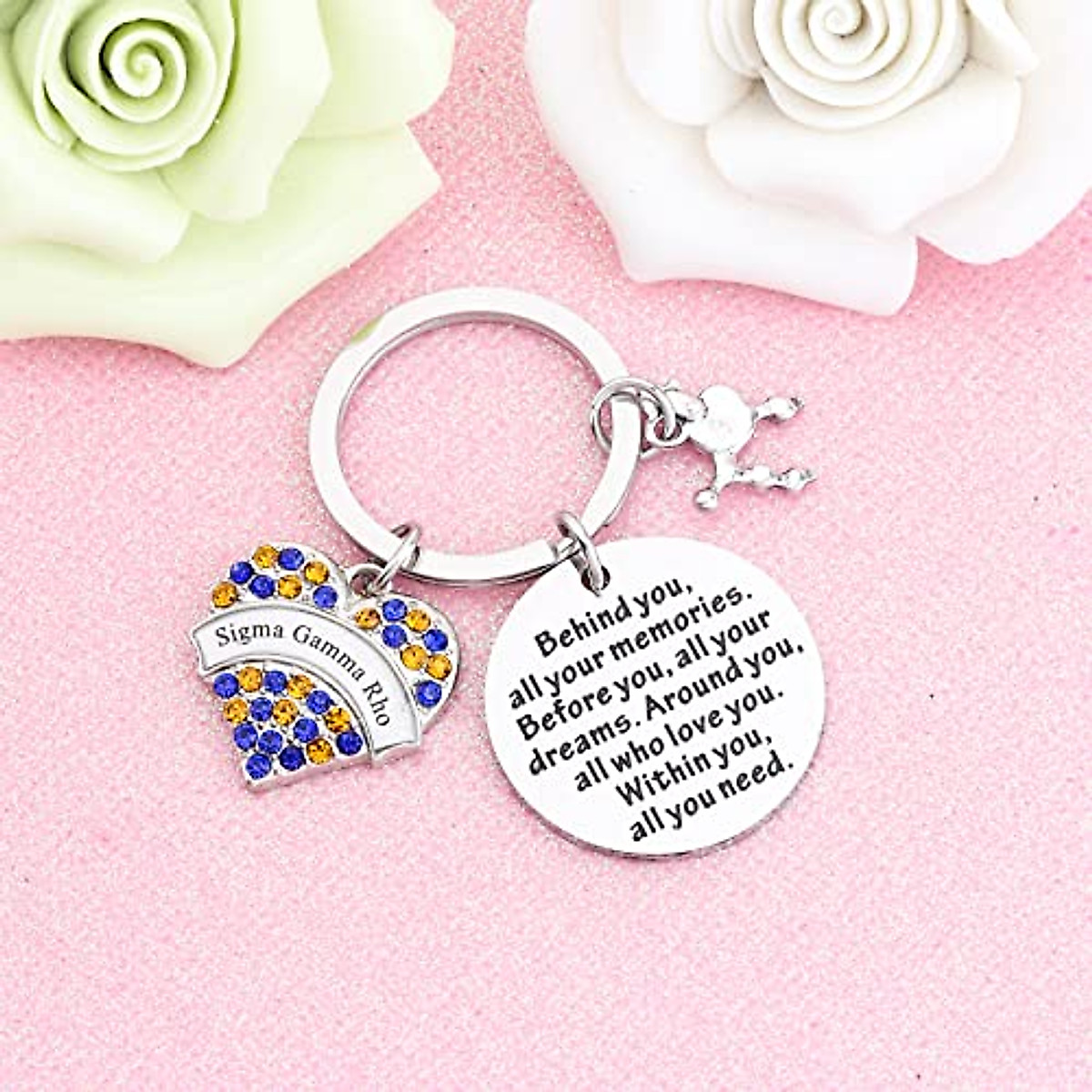 FEELMEM Sigma Gamma Rho Sorority Keychain Behind You All Your Memories Keychain Inspired Greek Sorority Gift Sorority Sister Jewelry (Sigma Gamma Rho-ky)