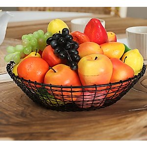 Wire Metal Black Fruit Bowl for Table Centerpiece, Modern Stylish Decorative Fruit Bowl for Kitchen Counter, Fruit Basket Perfect for Dining Table, Kitchen, Easter Decoration - 1 Pack - 13 Inch