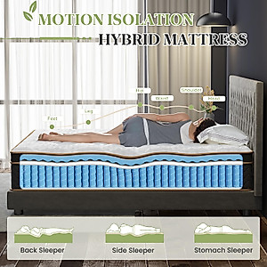 Full Mattress, 14 Inch Hybrid Mattress with Gel Memory Foam, Fiberglass Free Medium Firm Deluxe Mattress in a Box, Individual Pocket Spring-Motion Isolation-Edge Support, 100 Nights Trial, CertiPUR-US