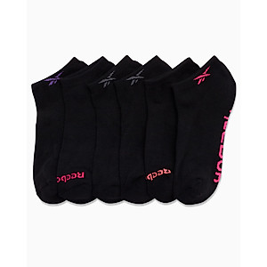 Reebok Women's Athletic Socks - Performance Cushioned Low Cut Socks (6 Pack), Size 4-10, Black Logo