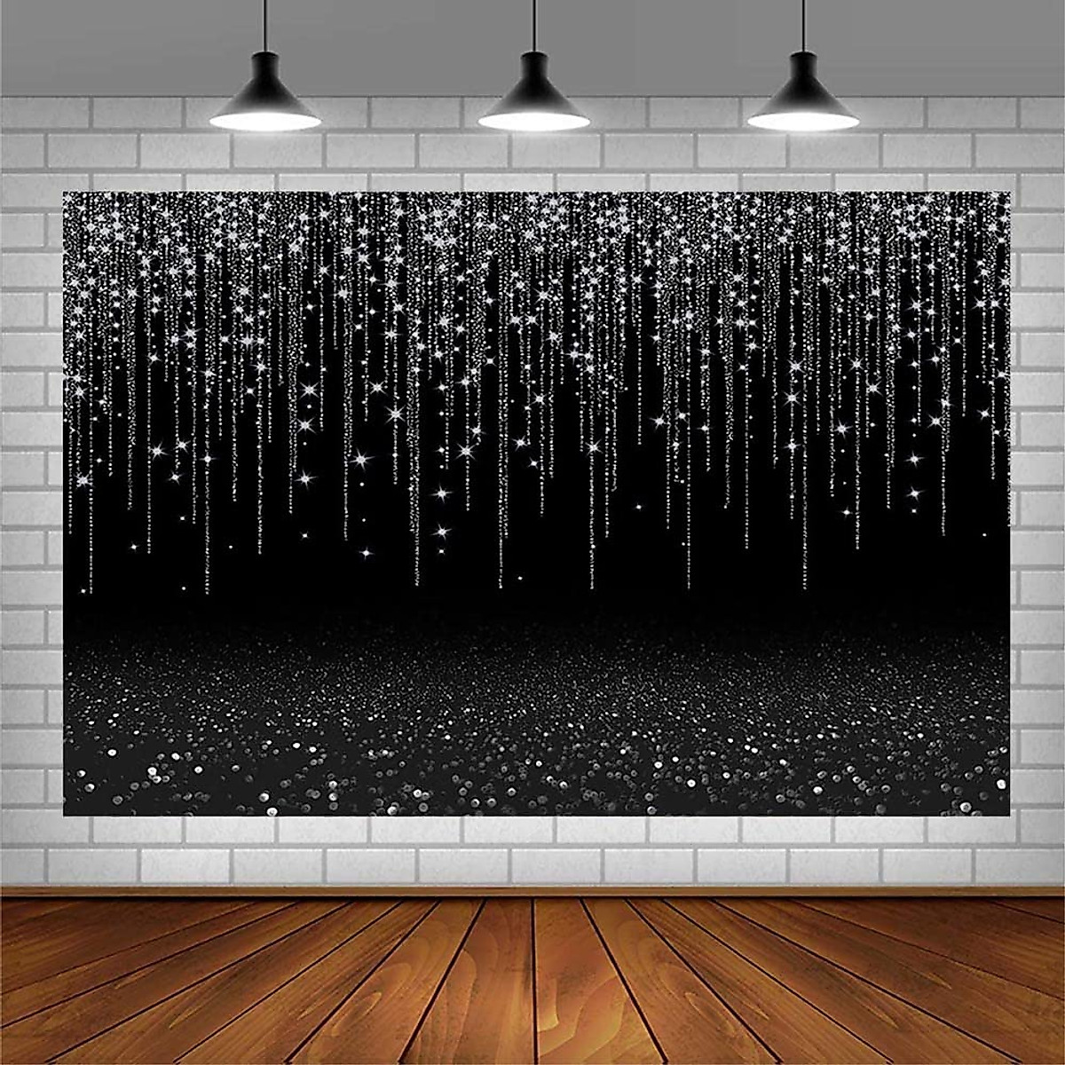 Sendy 7x5ft Black and Silver Glitter Bokeh Backdrop Birthday Party Decorations for Adult Kids Photography Background Silver Black Sparkle Wedding Prom Bday Party Decor Banner Photo Shoot Studio Props
