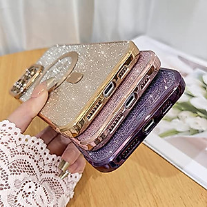 Fiyart Compatible with iPhone 14 Pro Max Case,Compatible with MagSafe Love Heart Plating Camera Protection Clear Phone Case, Magnetic Glitter for Women Girls Shockproof Back Bumper 6.7"-Purple