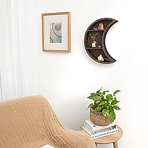 Dahey Moon Shelf Wall Mounted Moon Wall Decor Crystal Display Shelf Crescent Wooden Floating Shelves Hanging Storage for Living Room Bedroom Bathroom Kitchen Witchy Room Decor, 12" L×3" D×16" H