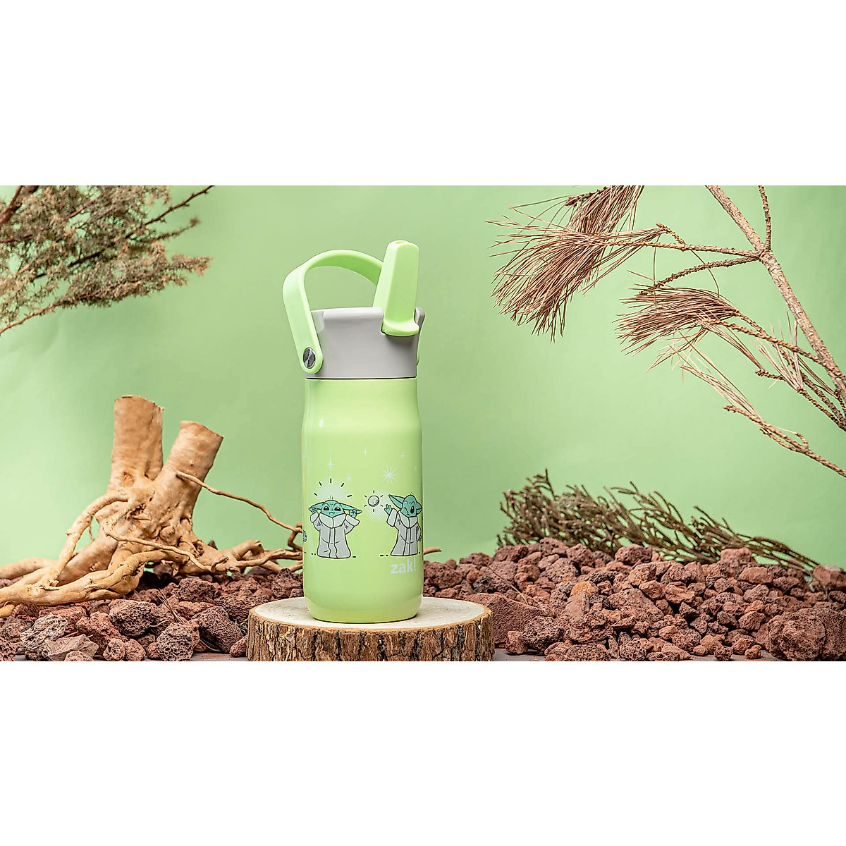 Zak Designs Harmony Star Wars The Mandalorian Kid Water Bottle for Travel or At Home, 14oz Recycled Stainless Steel is Leak-Proof When Closed and Vacuum Insulated (Baby Yoda, Grogu)