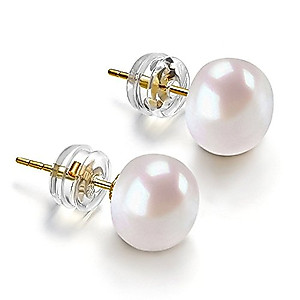 PAVOI 14K Gold Freshwater Cultured White Button Pearl Stud Earrings - 5.5-6mm