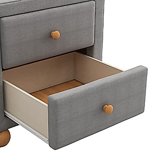 Modern Nightstand with 2 Drawers, Upholstered Night Stands with Storage Drawers, Wooden Bedside Tables with Natural Wood Knobs, Small End Side Table for Bedroom, Living Room, Home, Dark Grey