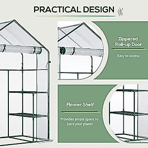 Outsunny 56" x 29" x 77" Outdoor Walk-in Greenhouse Garden Hot House with 3-Tier Shelving, Roll-Up Door & Weather Cover