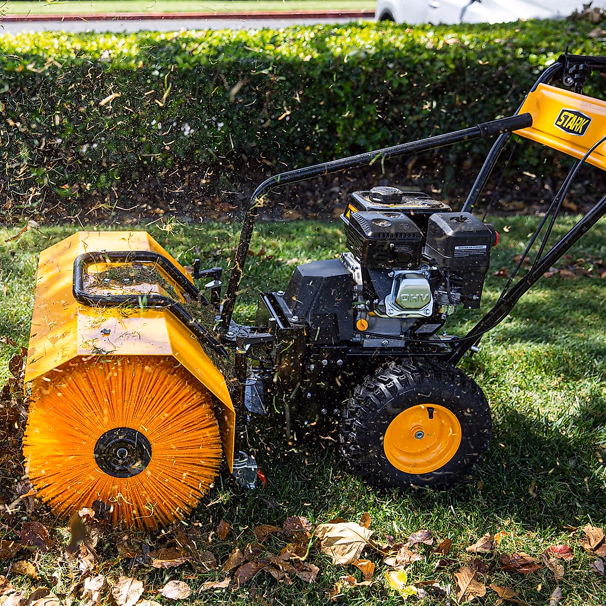 Stark 7HP Power Sweeper Brush Broom/Snow Blower Set Easy Mount Attachment Engine Gas Walk-Behind Sweeper for Leaves, Snow, Dirt, and Gravel