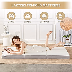 Lazyzizi Folding Mattress, 4 Inch Memory Foam Tri-fold Mattress with Breathable & Washable Bamboo Fiber Fabric Cover, Foldable Floor Mattress Guest Bed for Camping, Road Trip, Full