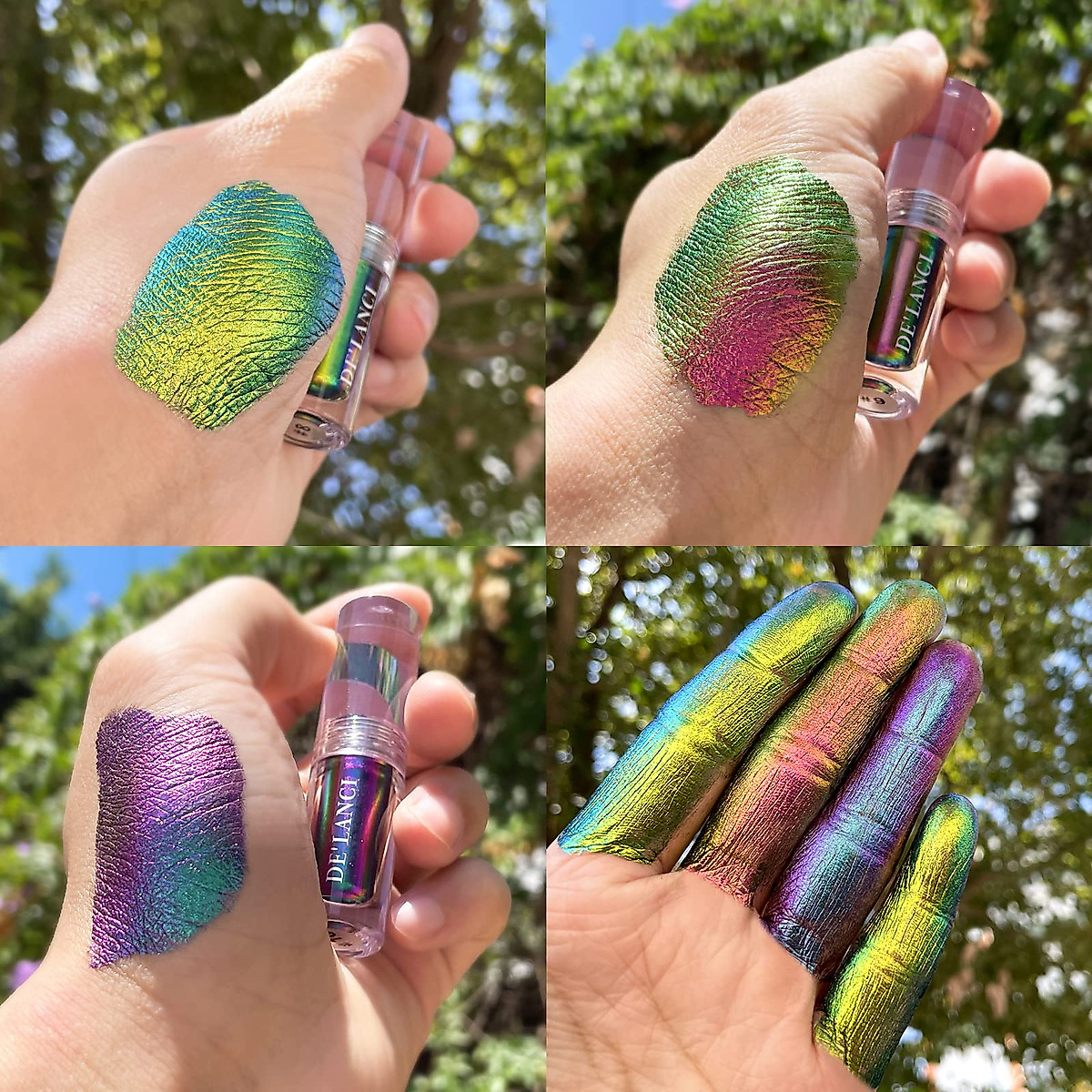 Multichrome Eyeshadow Liquid, Metallic Chameleon Glitter Shimmer Metal Colorful Bright Liquid Eye Shadows, Sparkle Waterproof High Pigmented Longlasting Eyeshadow Color Shift Green Gold Blue Yellow