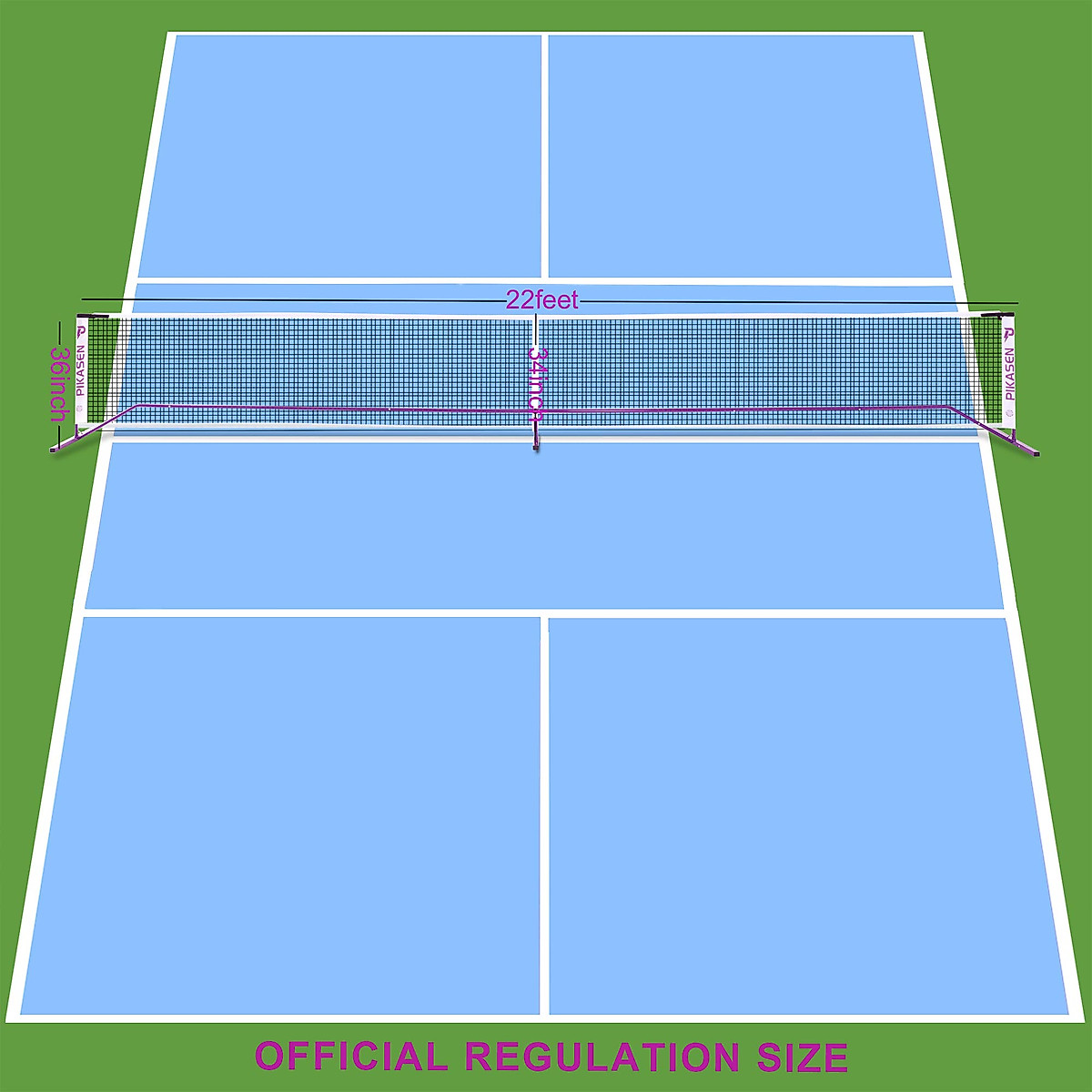 PIKASEN Portable Pickleball Net System - Regulation Size Pickle Ball Net - Set Includes Steady Metal Frame and Strong PE Net in Carry Bag, Designed for All Weather and Outdoor and Indoor
