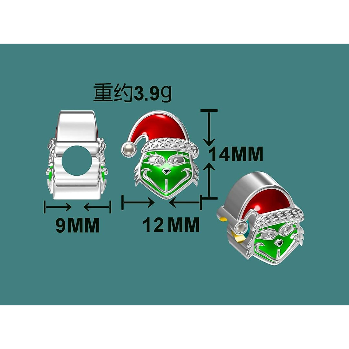 Mischievous Monster Stole Christmas Green Red 925 Sterling Silver Charm Bead For Pandora & Similar Charm Bracelets or Necklaces