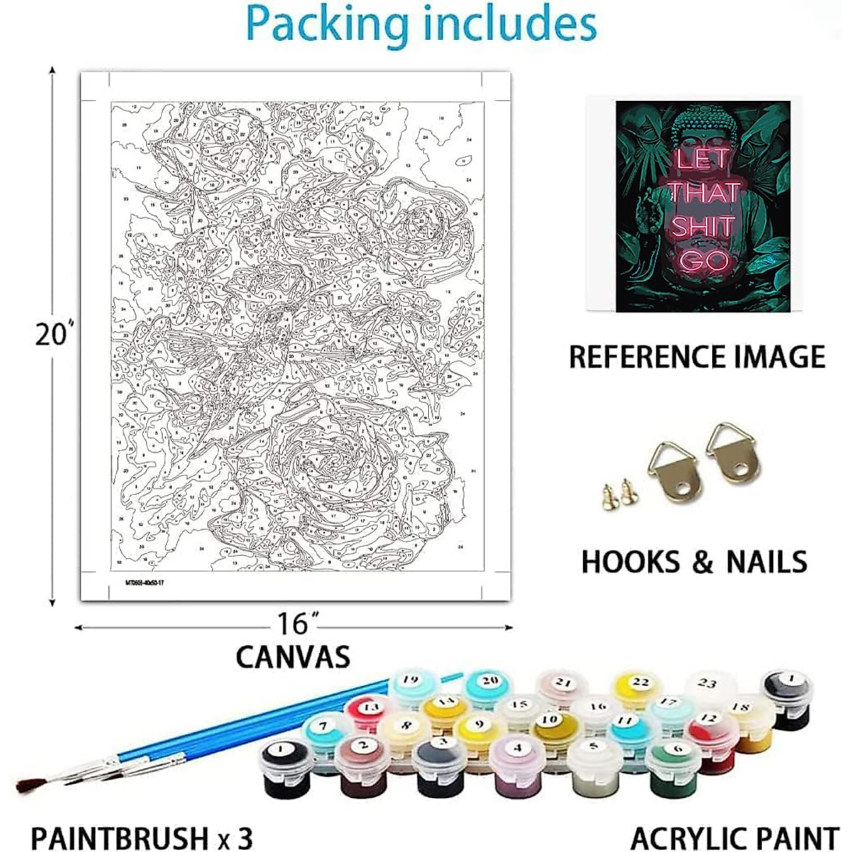 Eiazuiks Paint by Number for Adults. Buddha Paint by Numbers for Adults Beginner Drawing Paintwork with 3 Paintbrushes Paint Canvas Oil Painting Fall 16” x 20”