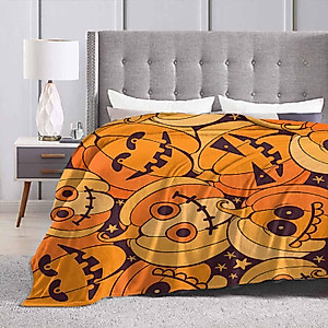 Throw Blanket 40x50 Inch,Happy Halloween Pattern with Scary Orange Pumpkins On Dark Flannel Soft Cozy Fluffy Throw Blankets and Warm Throws for Adults in Couch Sofa Bed 50x40 Inch