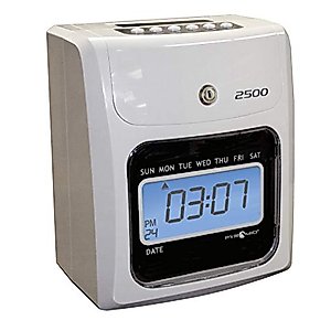 Pyramid Time Systems 2500K1 Bundle, Includes Model 2500 Auto Aligning and Top Loading Time Clock, 100 time Cards, Two Ink Ribbon cartridges, one 10 Slot time Card Rack and Two Security Keys