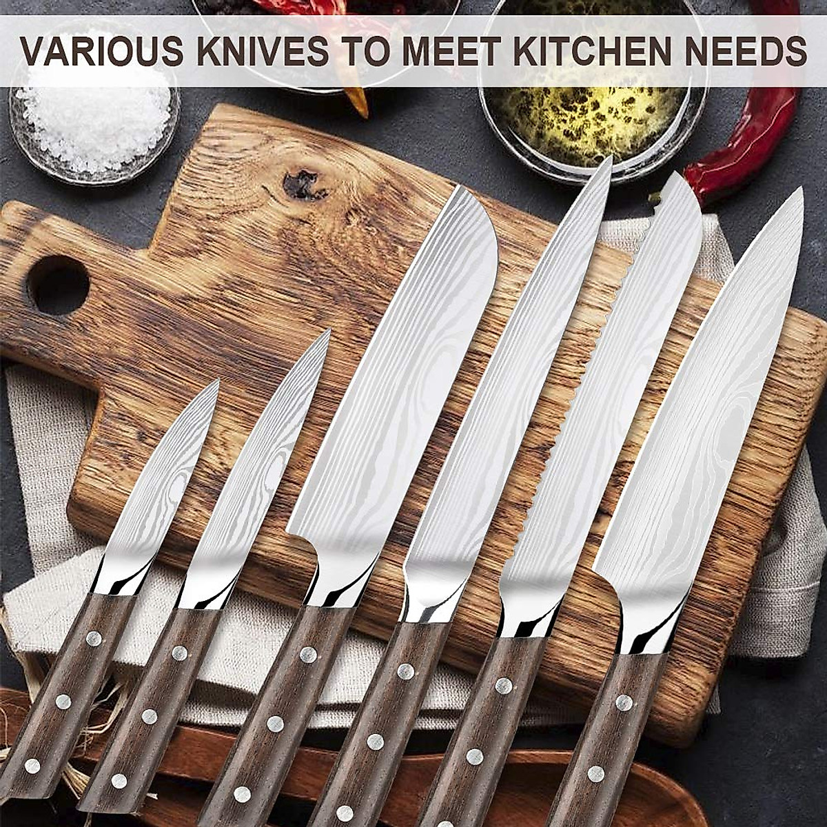 21 Packs Knife Set with Block, 2023 Kitchen Knife Set Sharpener Rod & Finger Guard, Germany High Carbon Stainless Steel Chef Knife Block Set, Ultra Sharp Forged, Brown