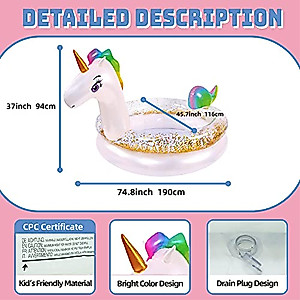 FUNFEED Inflatable Kiddie Pool, Unicorn Swimming Pool for Kiddie, Baby, Toddler, 75" X46" X37", for Ages 3+, Outdoor, Indoor, Garden, Backyard, Summer Water Party (Inflatable Unicorn Kiddie Pool)