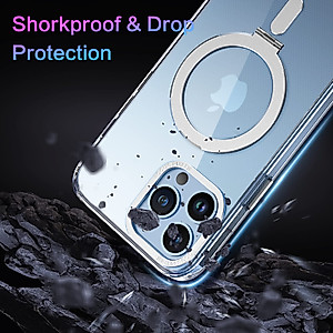 DUEDUE for iPhone 13 Pro Max Magnetic Case with Invisible Stand [Compatible with Magsafe], Clear Full Body Protective Cover Slim Transparent Shockproof Phone Case for iPhone 13 Pro Max 6.7", Clear