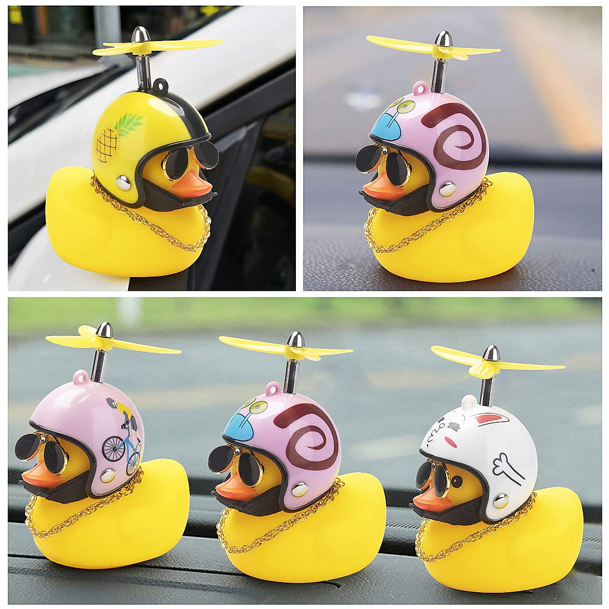 wonuu Rubber Duck Car Ornaments Yellow Duck Car Dashboard Decorations Cool Glasses Duck with Propeller Helmet (Purple Rabbit-Yellow)