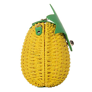 QZUnique Women's Straw Pineapple Shape Bag Cute Pineapple Cross body Small Handbag Purse