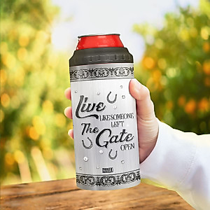 ZOXIX Live Like Someone Left The Gate Open Horse Can Cooler Tumbler Customized 16oz 4-in-1 Can Holder Travel Animal Print Cup Stainless Steel Insulated Personalized Horse Gifts