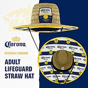 Corona Extra Sun Hat, Adult Large Wide Brim Straw Lifeguard Cap for Men and Women, Beach and Pool Accessories, Brown, One Size