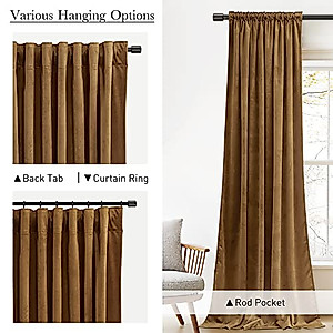 StangH Velvet Curtains 84 inches - Gold Brown Blackout Thermal Insulated Window Drapes for Living Room, Back Tab Luxury Home Decor Curtains for Bedroom Sliding Door, W52 x L84, 2 Panels