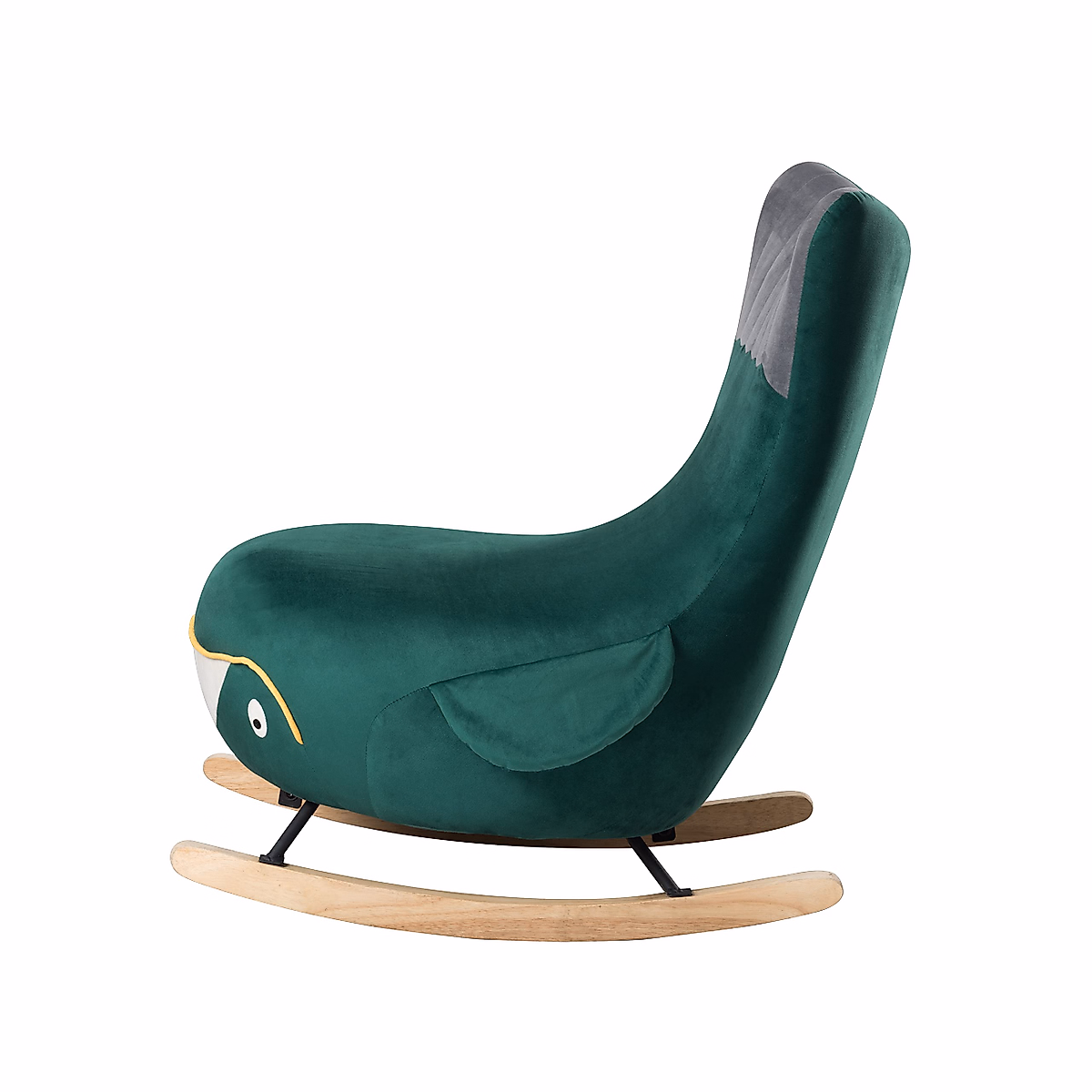 MMTGO 27.5” Whale Rocking Chair w/Metal Support, Comfy Velvet Upholstered Rocker with Non-Slip Solid Wood Legs Suit for Bedroom, Living Room, Porch, Office, Green