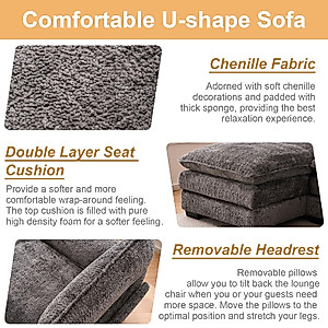 Chenille U Shaped Modular Sectional Sofa,6 Seat Couch 6 Deap Seats Corne, Oversized Convertible Upholstery,Symmetrical Sofa Cloud Couches with Double Chaise for Living Room Apartment (Grey)