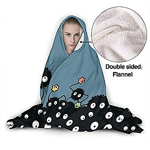 Jaxia Soot Sprites Hood Wearable Blanket for Adult Women and Men, Super Soft Comfy Warm Plush Throw with Sleeves Tv Blanket Wrap Robe Hoodie Cover for Sofa, Couch 50x40 Inch