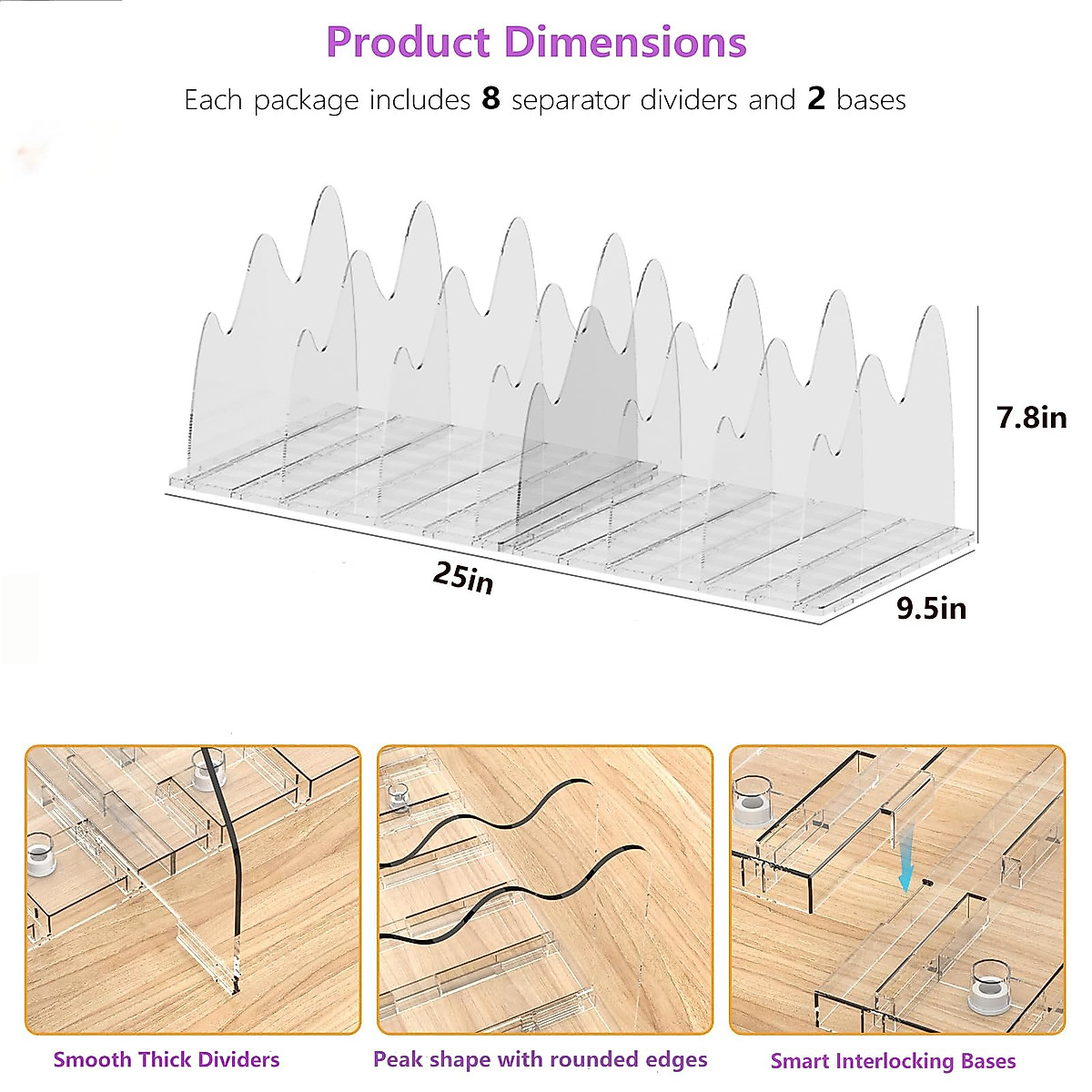 Rzmyencg Shelf Purse Dividers for Closet,8pcs Adjustable Bag Organizer Closet,Acrylic Clear Bookshelf Separator,Handbag Storage Organizer for House, Office Use