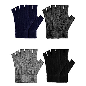 4 Pairs Winter Fingerless Gloves Half Finger Gloves Knit Fingerless Gloves for Women Men Warm Stretchy Mittens for Winter (Black, Dark Blue, Dark Gray, Light Gray)
