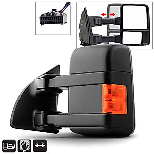 ACANII - Telescoping Manual Non Heat LED Signal Towing Mirror Driver Side For 2008-2016 Ford F250 / F350 Super Duty Left