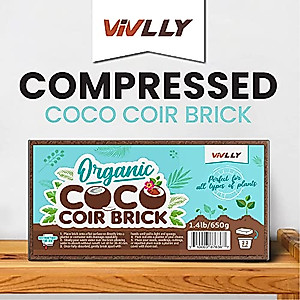 Compressed Coco Coir, 1 Pack Organic Coconut Coir, 1.4 Lb Coco Coir Brick, Coconut Soil with Low EC & pH Balance, Coco Fiber for Herbs & Flowers, High Expansion, Renewable Coconut Soil for Planting