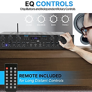 Pyle Wireless Home Audio Amplifier System-Bluetooth Compatible Sound Stereo Receiver Amp - 6 Channel 600Watt Power, Digital LCD, Headphone Jack, 1/4'' Microphone in USB SD AUX RCA FM Radio-PTA66BT.5