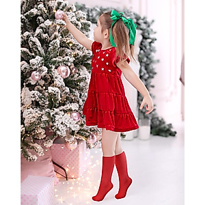 Auranso Girl Knee High Cotton Socks 9 Pairs Girls Long Crew Socks Color D 6-8 Years