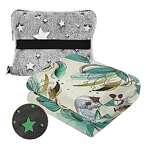 Joko Ivery Flowers Birds Premium Soft Travel Blanket Pillow Airplane Blanket with Hand Luggage Belt & Backpack Clip Car Blanket 2 in 1 for Home Train Bus Airplane