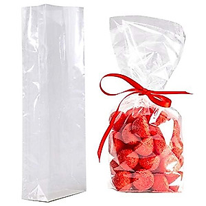Morepack Gusseted Flat Bottom Cellophane Bags with Paper Insert, 50Pcs 4.3x2x11.8 Inches Cellophane Bags Gusseted
