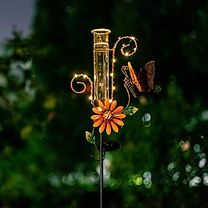 Stargarden Butterfly Rain Gauge Outdoor,Solar Garden Rain Gauge Decorative Waterproof for Yard Garden Patio Lawn