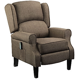 HOMCOM Vibration Massage Recliner Chair for Living Room with Heat, Wingback Single Sofa, Modern Linen Fabric Push Back Reclining Chair with Footrest, Side Pocket, Brown