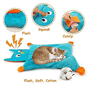 AWOOF Cat Mat, Cute Soft Catnip Mat, Cat Activity Mat Machine Washable Catnip Toys Interactive Cat Toys for Indoor Cats, Self-Warming Crinkle Mat Cat Blanket for Small Medium Large Cats with 7 Pockets