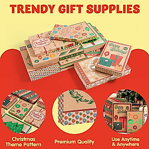 JOYIN 12 Christmas Foil Kraft Gift Boxes with 3 Sizes (Robe, Shirt and Lingerie Boxes) for Xmas Goody Gift Boxes, School Classrooms Party Favors Decoration, Holiday Present Wrap Décor