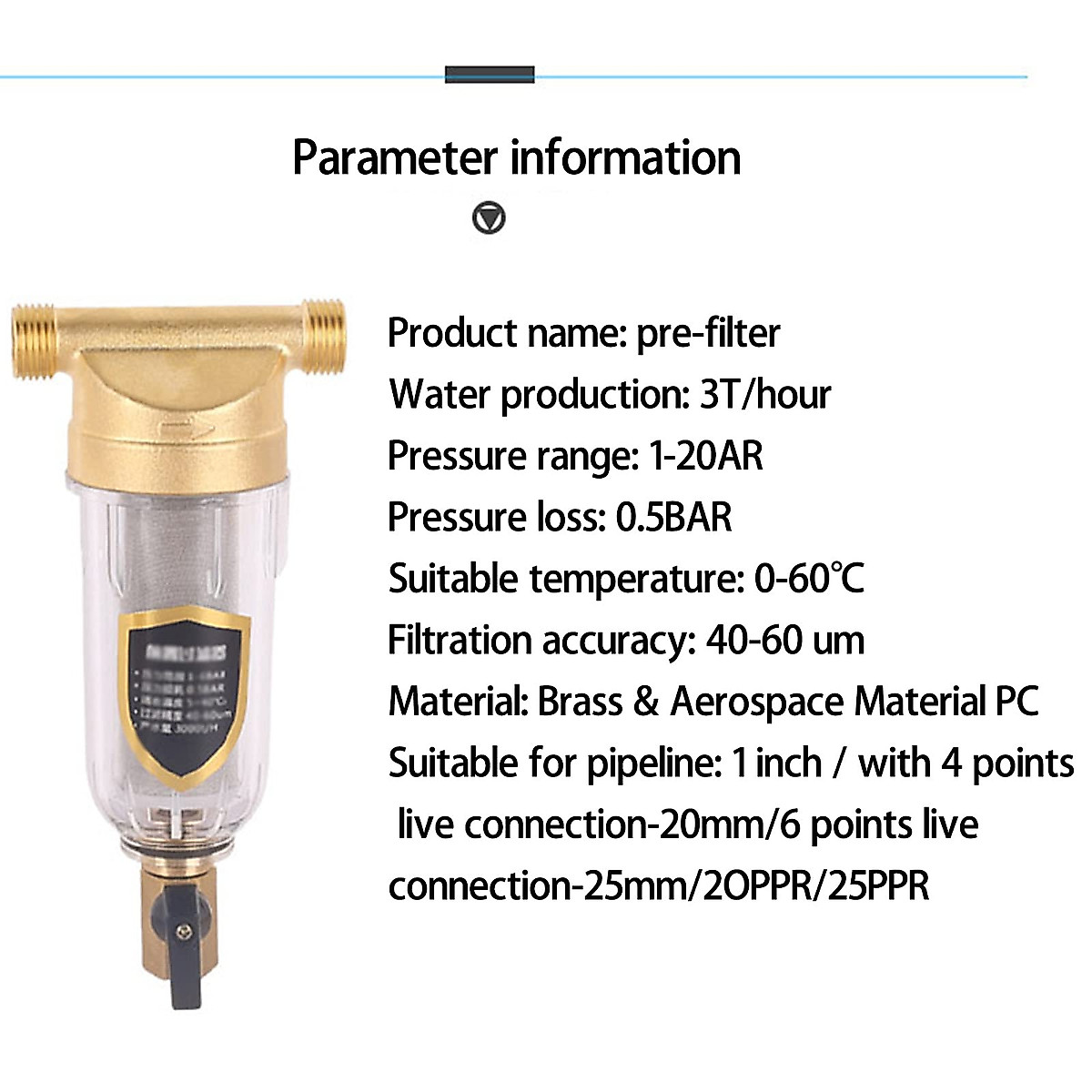 CJGS Water Pre-Filter,Whole House Spin Down Sediment Water Filter- Flushable Prefilter Filtration for Whole House Water Filter Purifier System Pipe Diameter 25mm