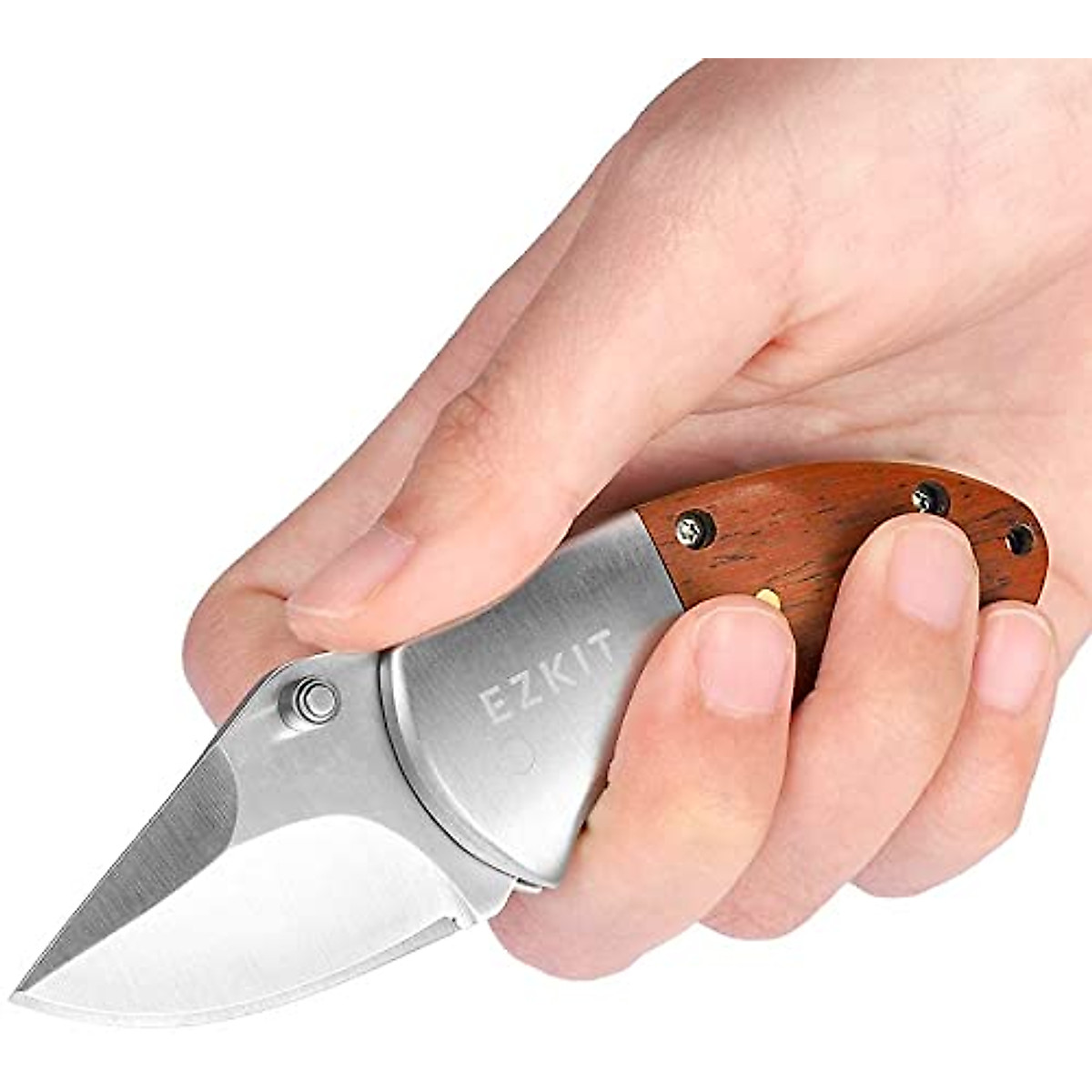EZKIT Pocket Knife, Small Wood Handle 2in Blade Stainless Steel Everyday Carry Knife