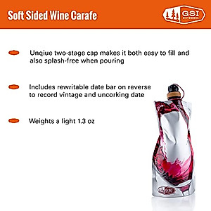 GSI Outdoors Soft-Sided Wine Carafe | 750 ml Wine Carafe for Travel, Camping, Festivals, Picnics, or Backyard | Wine Gift, Wine Accessories