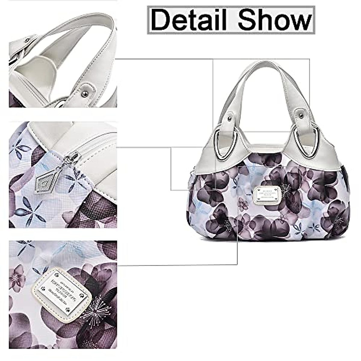 SMOOZA Luxury Handbags Flower Design Top-handle Ladies Handbag Women Shoulder Bags PU Leather Messenger Purse Bag Female Tote (White Pink)